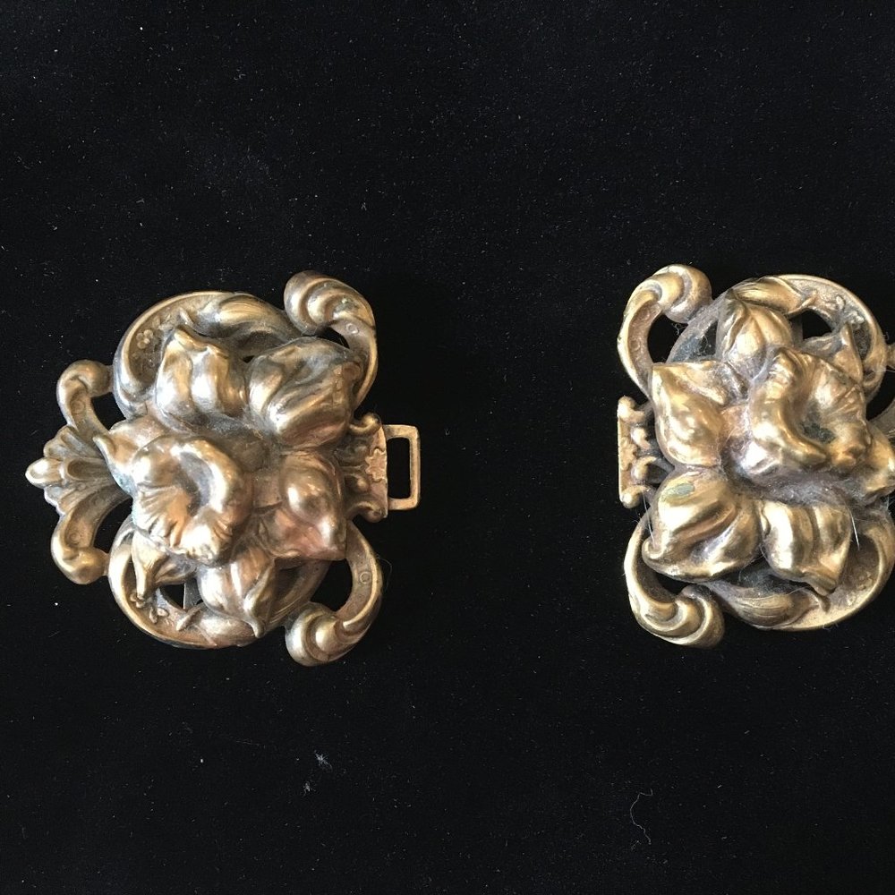 Antique Art Nouveau Daffodil Belt Buckle Ornate - Gem